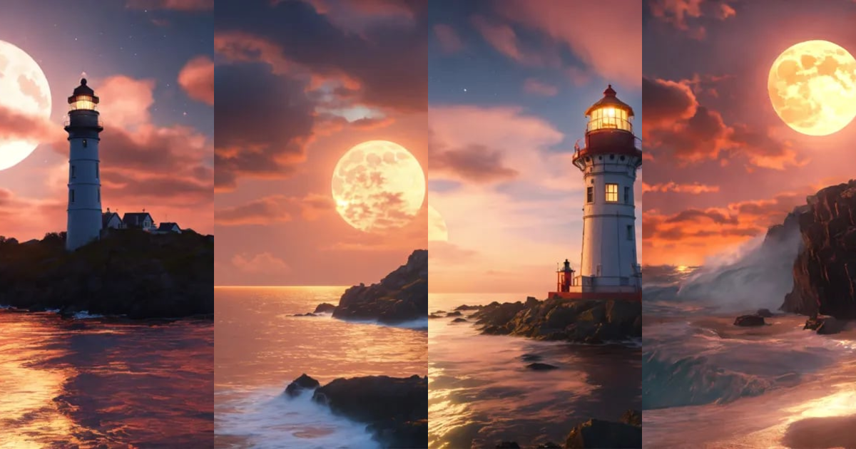 Lexica - Close up of lighthouse with moonlight glow, lots of clouds, 4k ...