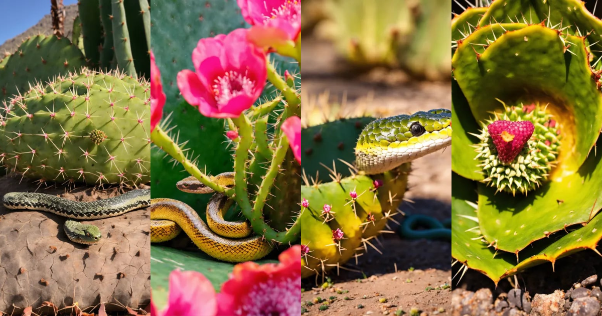 Lexica - Snake curling around a prickly pear cactus