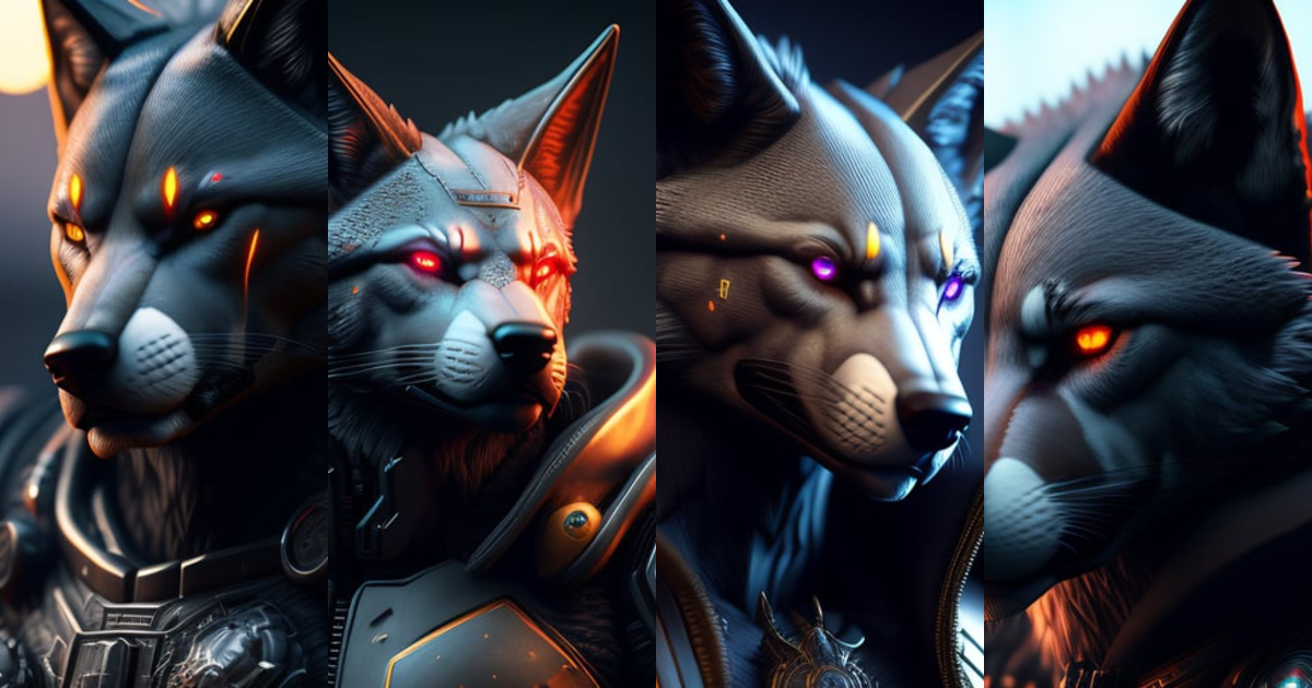 Lexica - Cyberpunk of a cybernetic toy grey werewolf with power armor ...