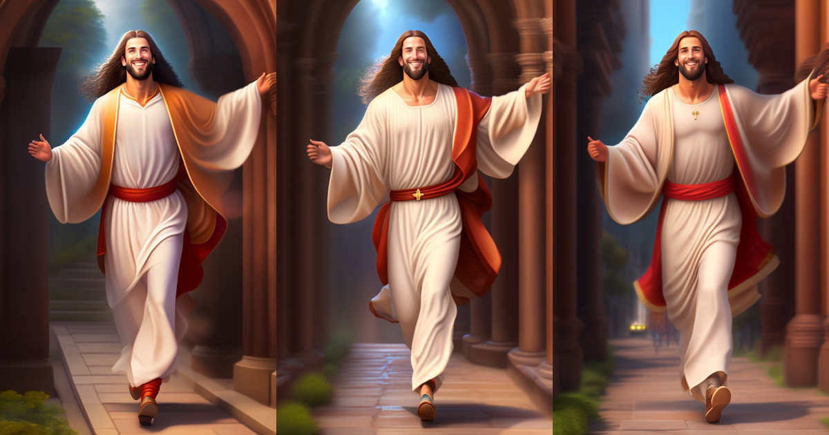 Lexica - Jesus Christ walking towards me with a fixed and generous look ...
