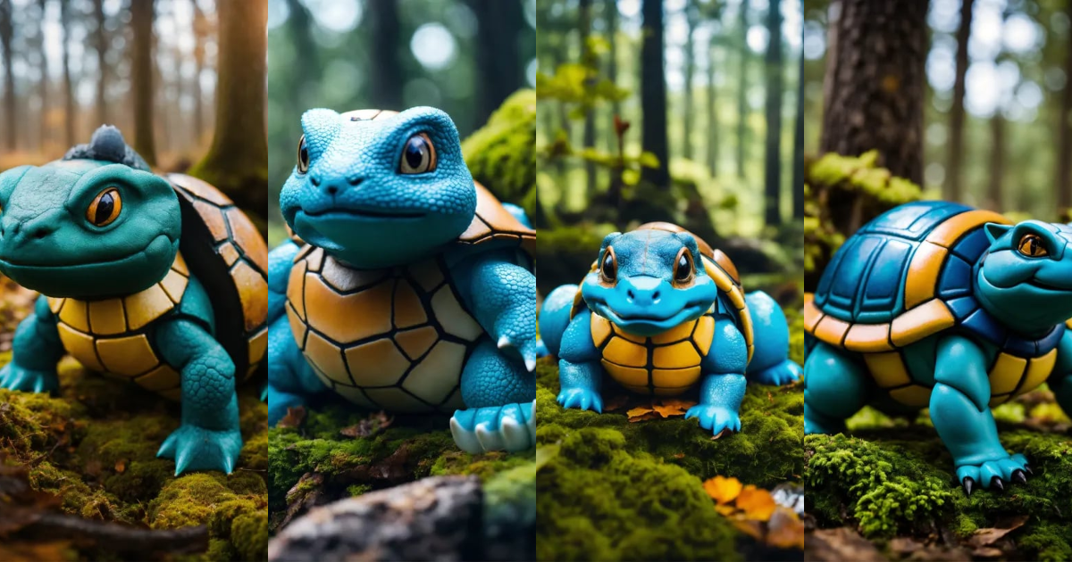Lexica - A realistic blastoise animal among the trees, forest lake ...