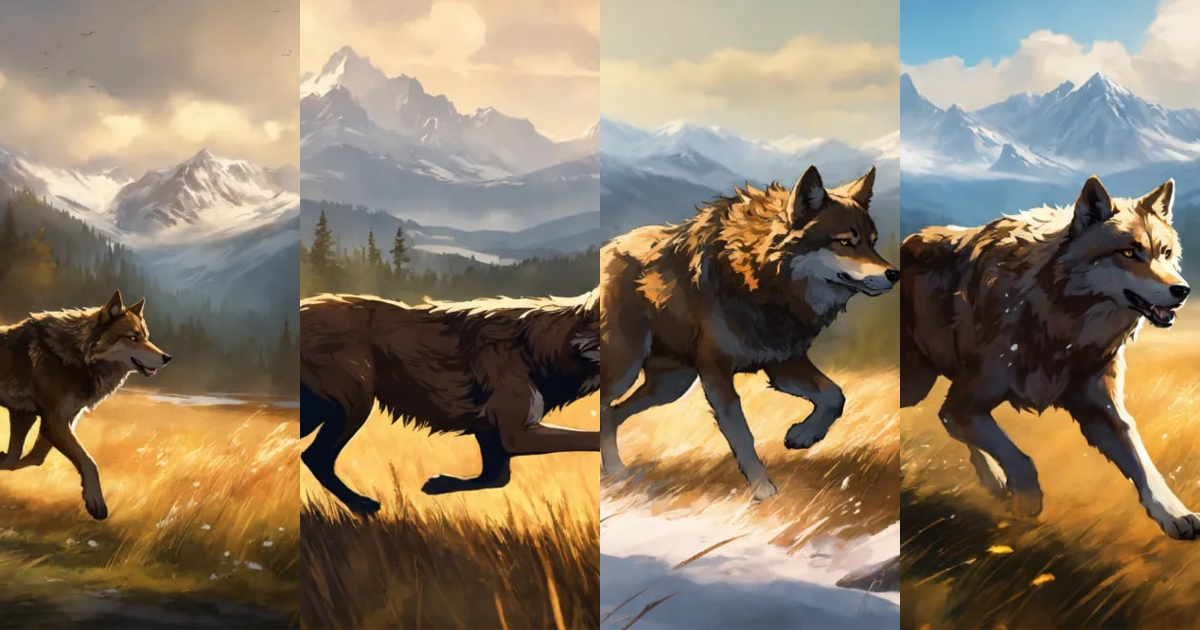 Lexica - Concept art of a brown wolf running through tall grassland ...