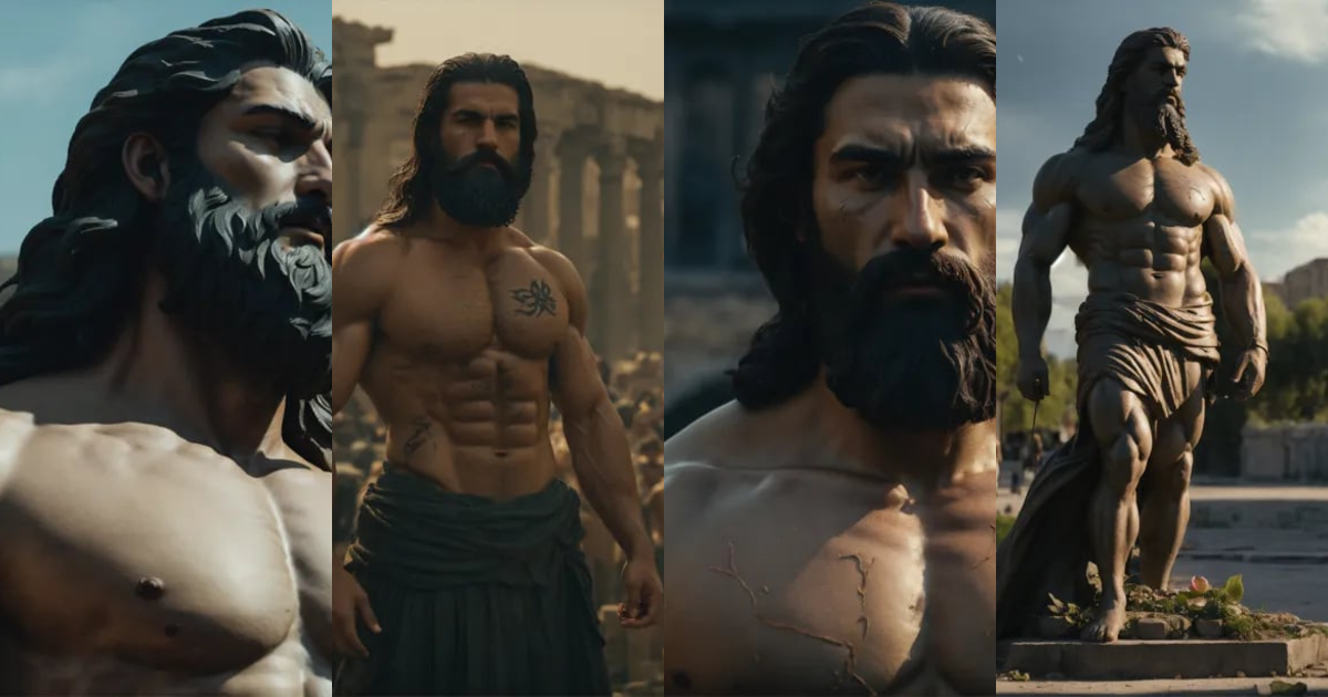 Lexica - A muscular statue of a strong Greek man with a beard and scars ...