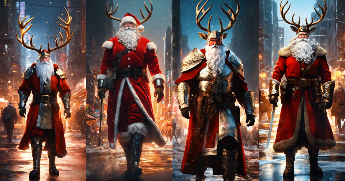 Lexica - ((Santa Claus in armor walks down the crowded street of a ...