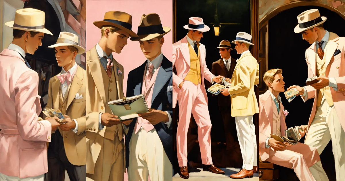 Lexica - A businessman in fresh butter vested suit, Borsalino hat ...