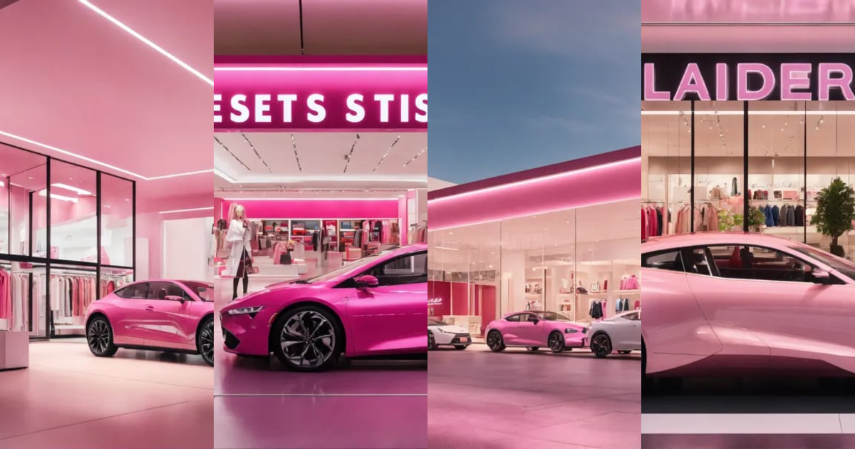 Lexica - Indoor, inside mall, small store, car rental store, pink car ...