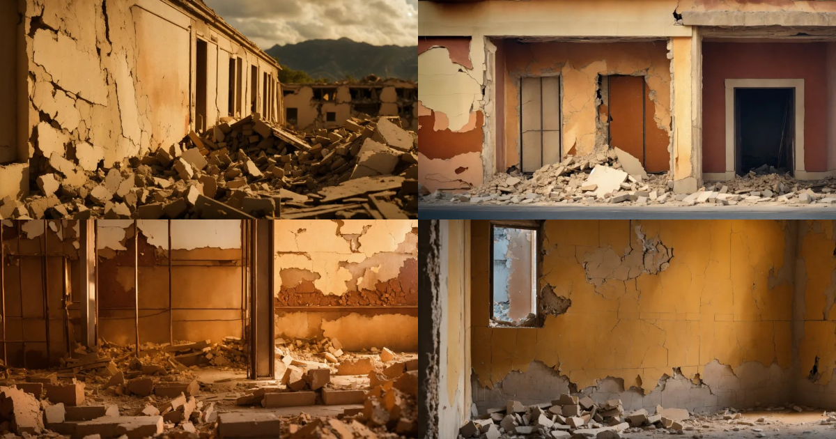 Lexica - After the earthquake, crumbling wall of a building, unsafe ...