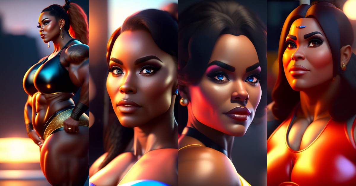 Lexica - A wide woman bodybuilder, cute big circular reflective eyes ...