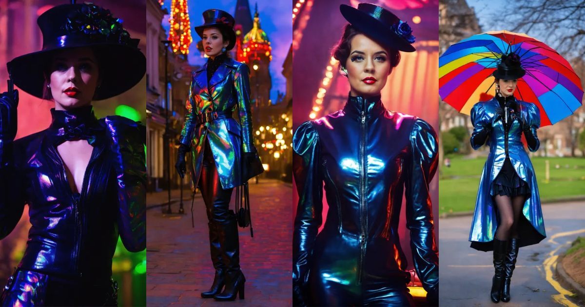 Lexica - Evil Mary Poppins hypnotist in holographic leather outfit ...
