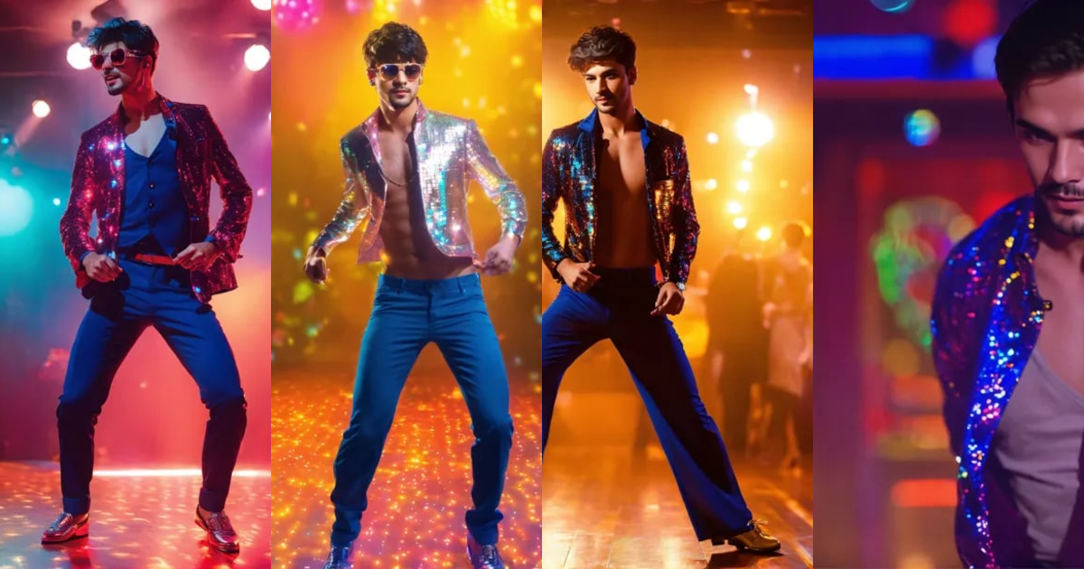 Lexica - Cute man, style disco dancer,eyes visible, dancing, short hair ...