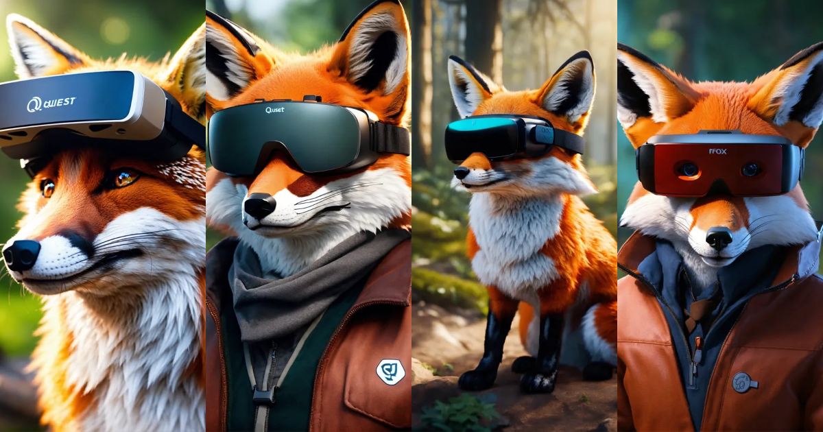 Lexica - A smart fox wearing a quest 3 vr glasses, unreal engine, 4k