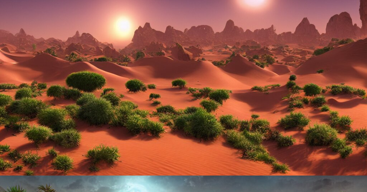 Lexica - The Sahara desert slowly being taken over by plants, fantasy ...