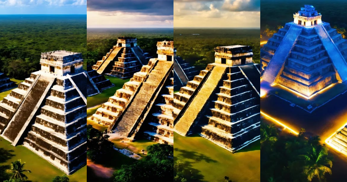 Lexica - Aerial view of three mayan pyramids connecting the top of each ...