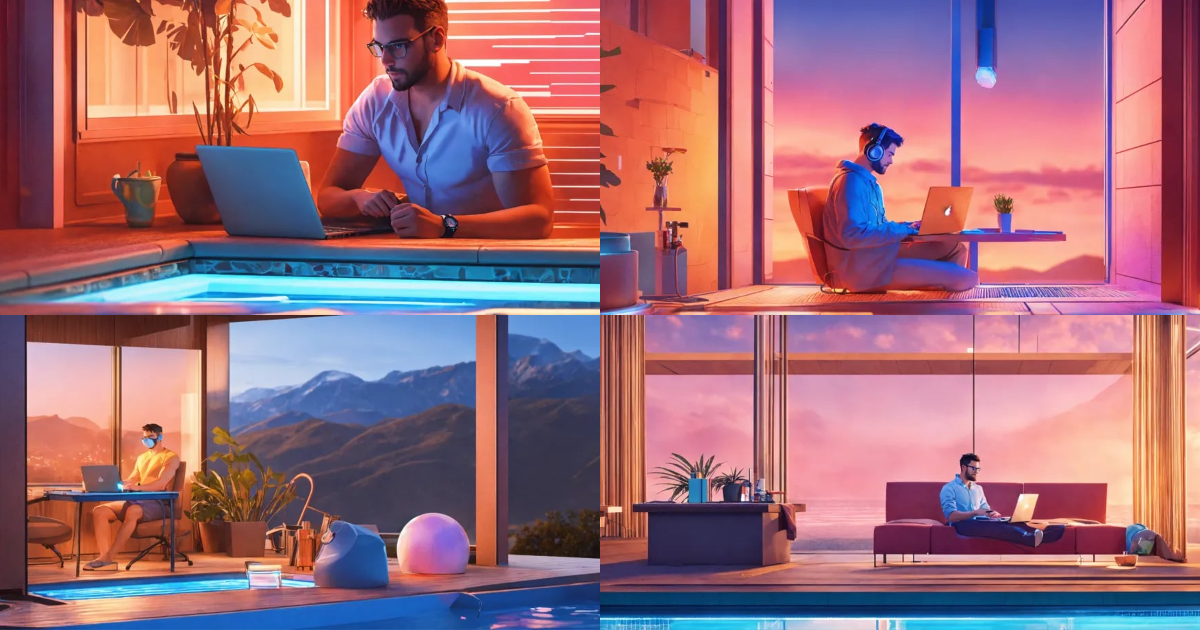 Lexica - Cube cutout of a guy working on laptop from hot tub, beautiful ...