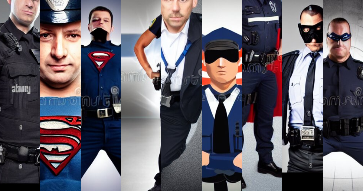 Lexica - A police officer superhero hybrid, posing heroically, stock image