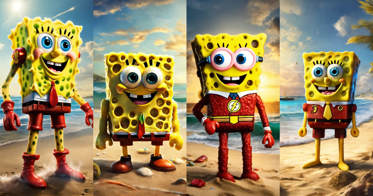 Lexica - Realistic, the flash skinned spongebob, in the beach, amazing ...