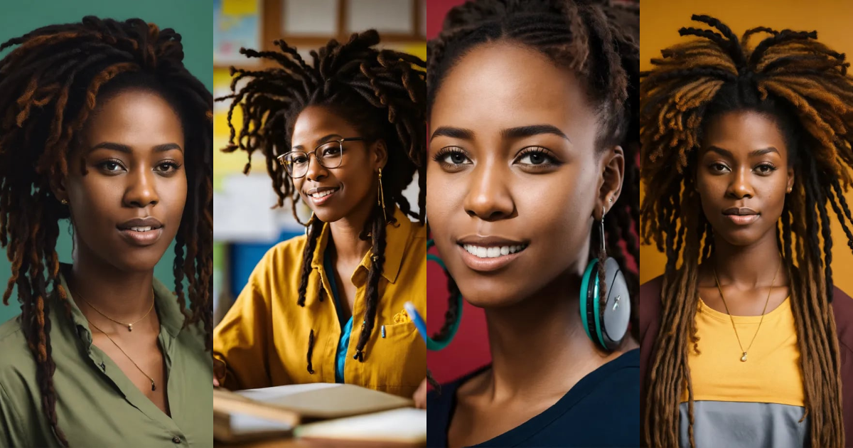 Lexica - Black female teacher with dreadlocks which fall over her face ...