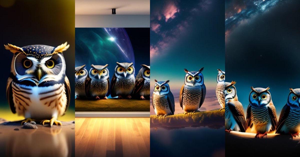 Lexica - Picture of coulerfull owls flighting together in the space ...