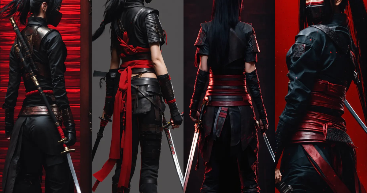 Lexica - Female shinobi looking back, shot from behind, masked, visible ...