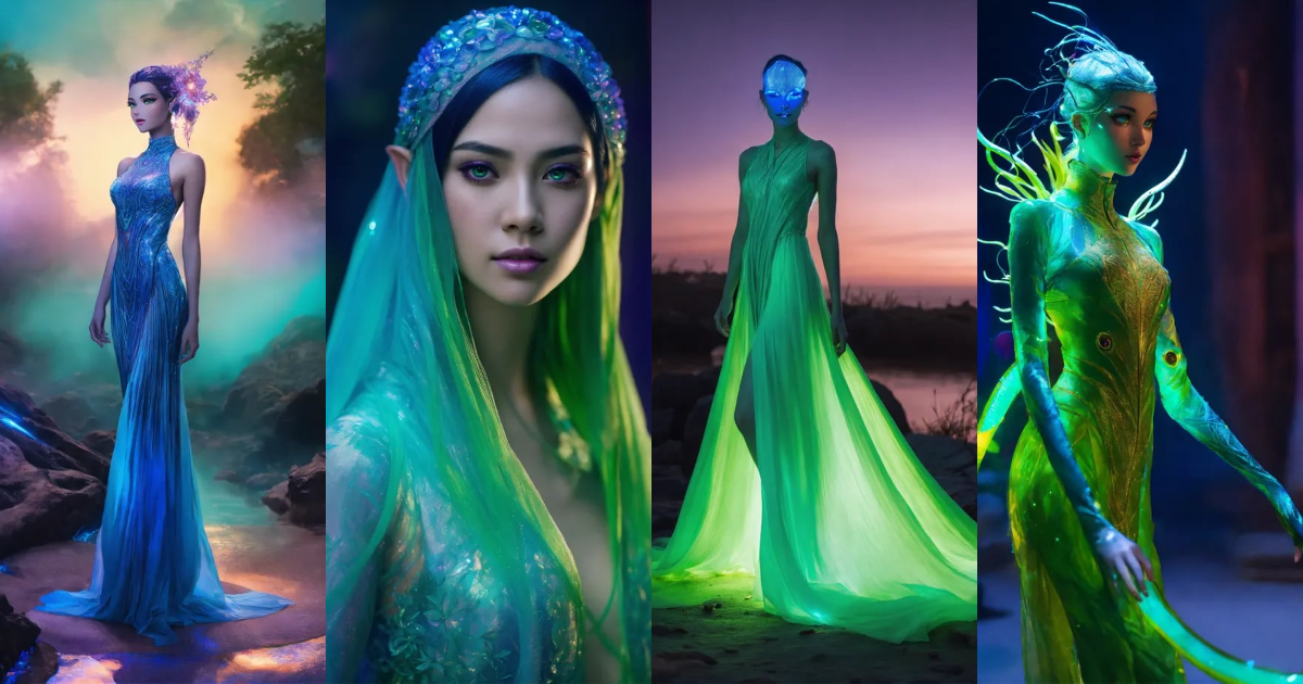 Lexica - Create an image of an Amarisian 7ft tall, slender, iridescent ...