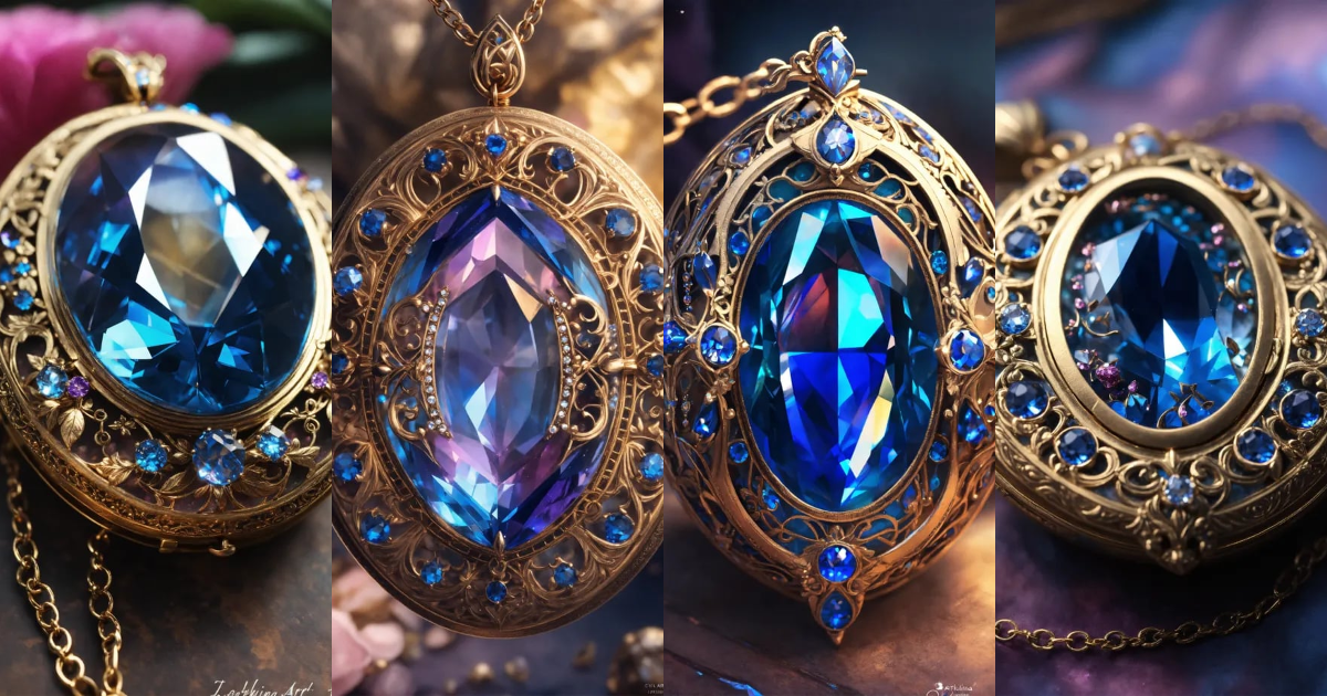 Lexica - Crystal locket, four sapphires inside the locket, magic ...