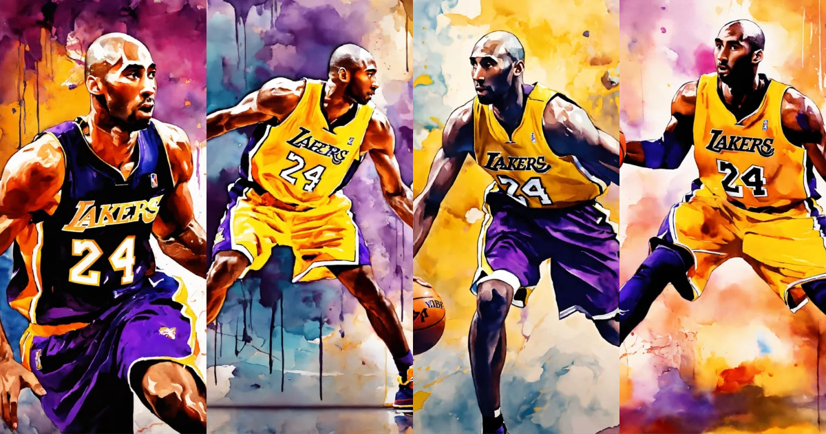 Lexica - Kobe Bryant playing basketball on watercolor, abstract marble ...