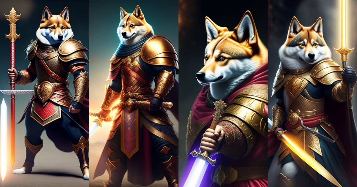 Lexica - A Doge Warrior holding a magic sword.
