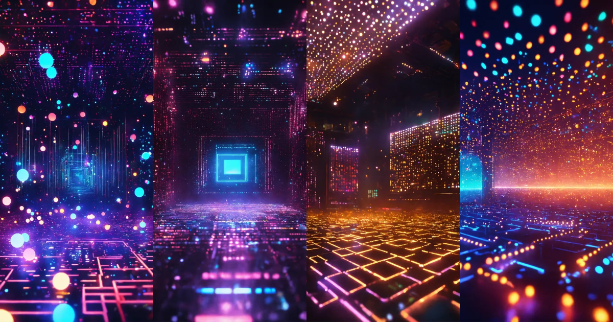 Lexica - Glowing dots in air, hologram, square shape, cyberpunk style ...