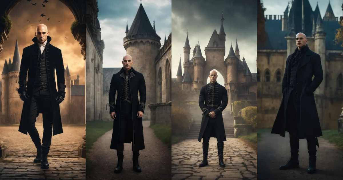 Lexica - Portrait of a strong handsome young bald man standing in front ...