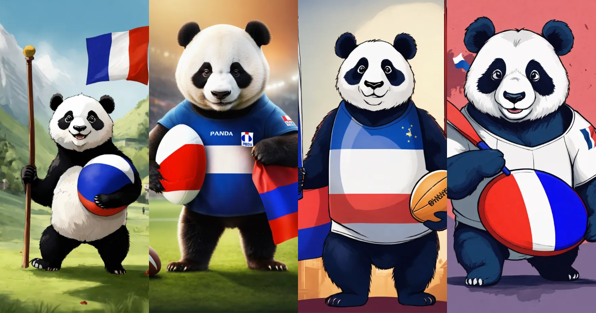 Lexica - A panda holding a French flag in one hand, and a rugby ball in ...