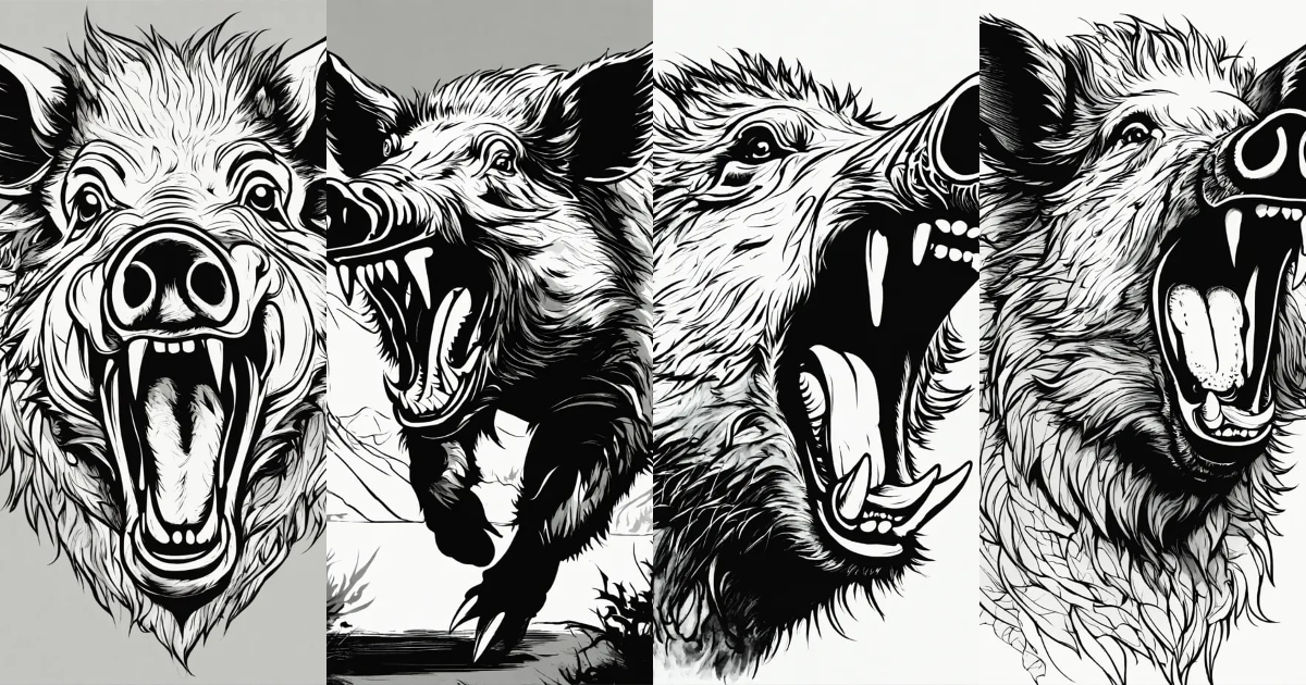 Lexica - Wild boar screaming marginal, black and white, white ...