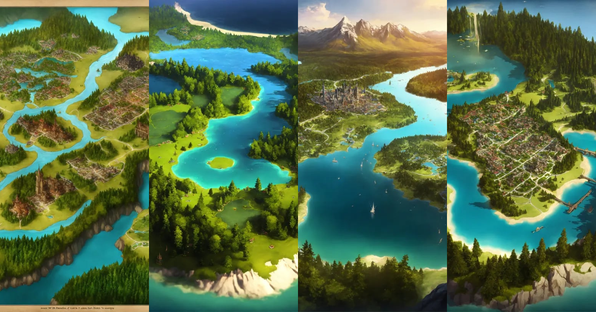 Lexica - Dnd city map with a large lake to the south and forests to ...