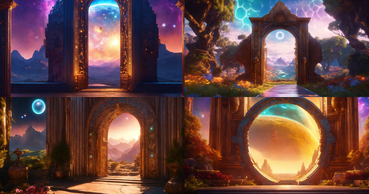 Lexica - A cosmic gateway connecting realms, celestial doorway portal ...