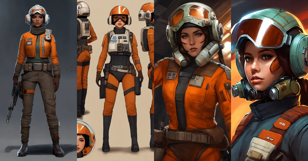 Lexica - Character design mock up of a Star Wars female Rebel pilot.