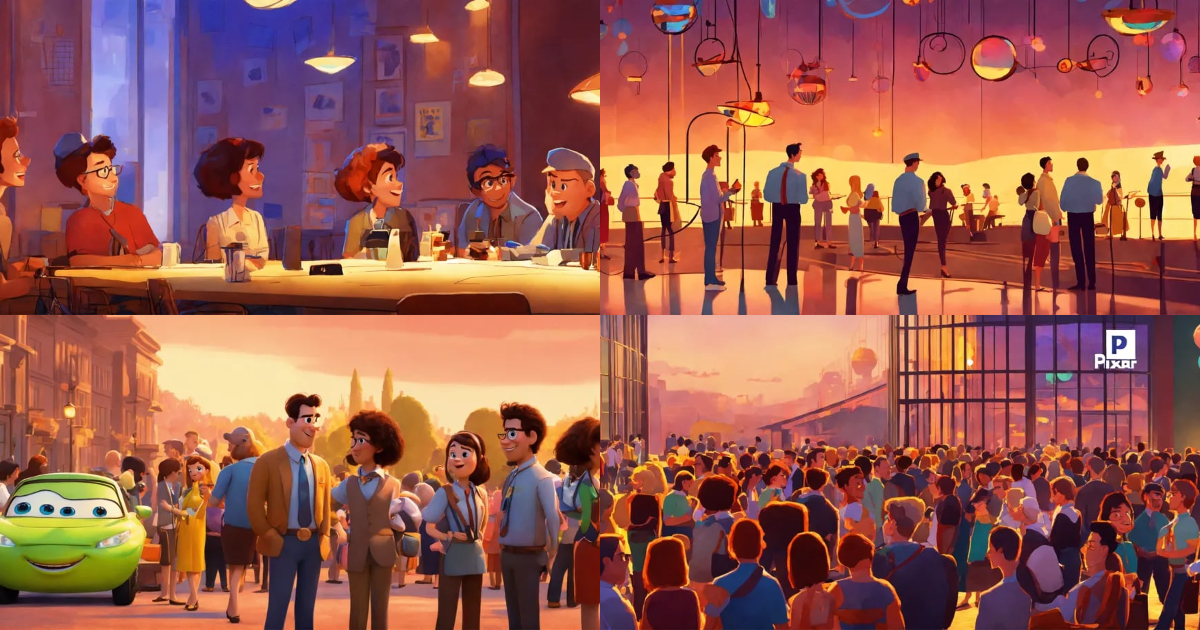 Lexica - Group of people networking, pixar art style