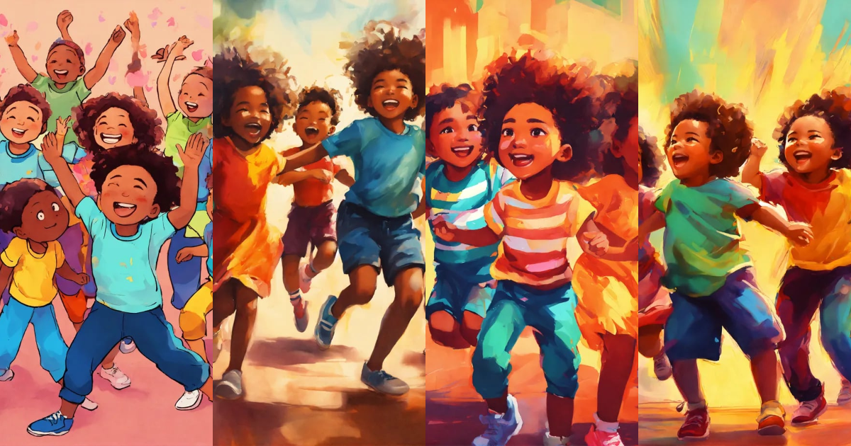 Lexica - A hand drawn painting of a group of Multiracial children ...