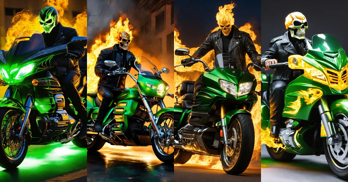 Lexica - Ghost Rider sitting on a Honda Goldwing, green flames, full ...