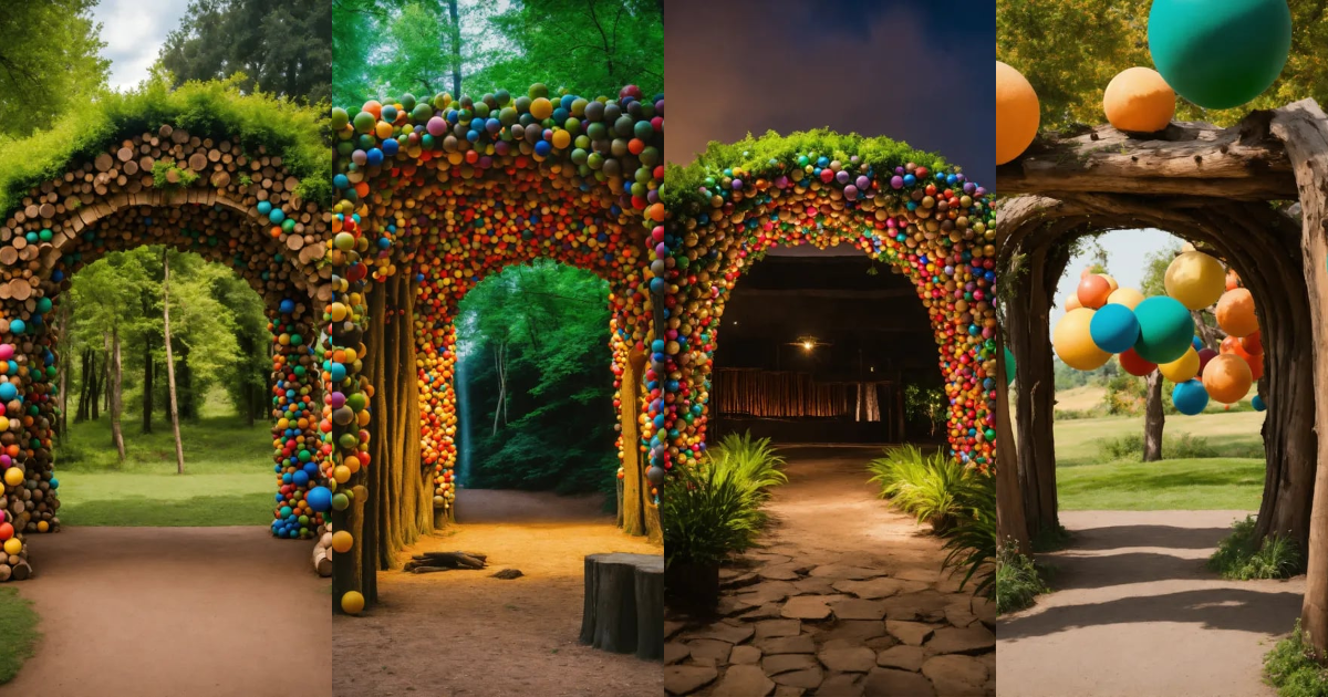 Lexica - A large arch made of tree trunks, on top there are many ...