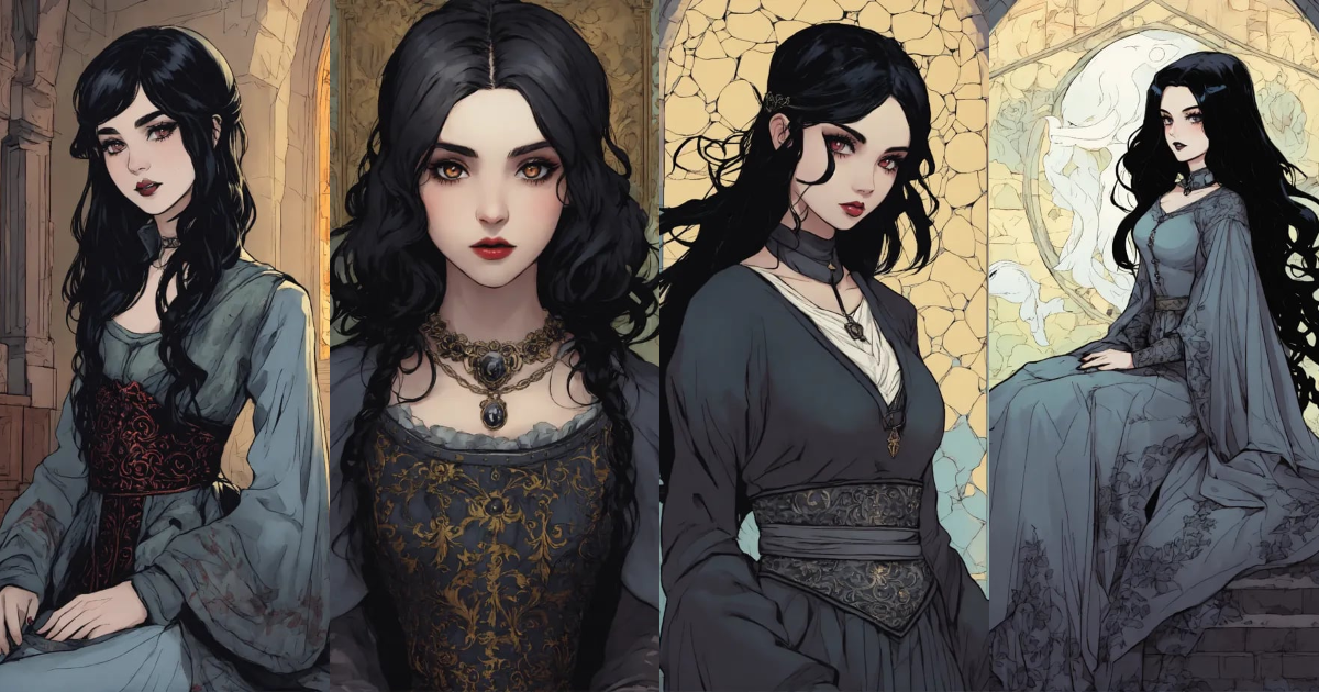 Lexica - Medieval goth young ghost girl with black hair . comic