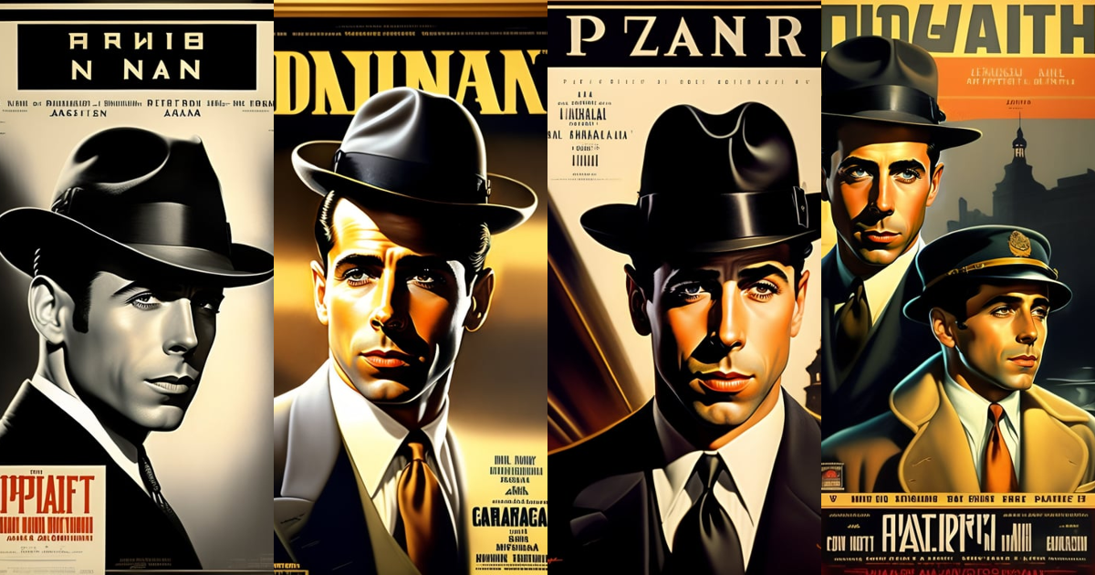 Lexica - Young Humphrey Bogart as noir detective with grey fedora hat ...