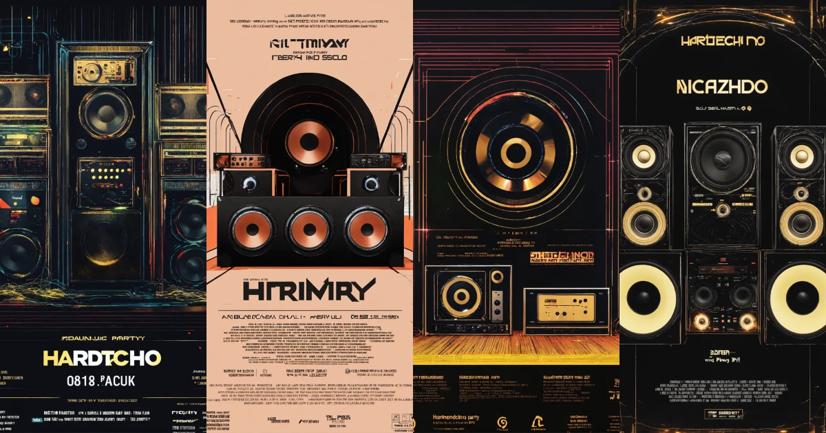 Lexica - Hardtechno party poster with 3 flowing subwoofers and deep ...