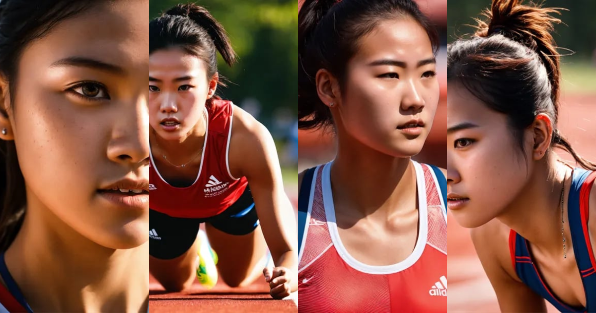 Lexica - Mid-day at a track field. Close-up shot of an 18-year-old ...