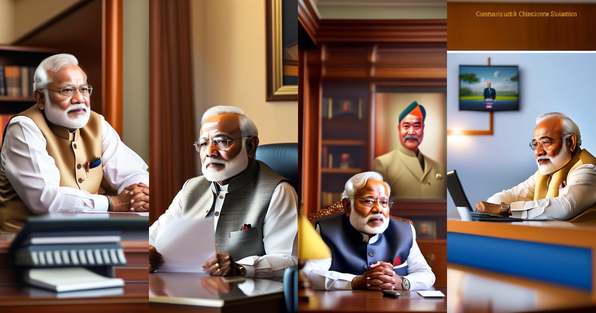Lexica - Compose a scene: Prime Minister Modi, seated in a dignified ...