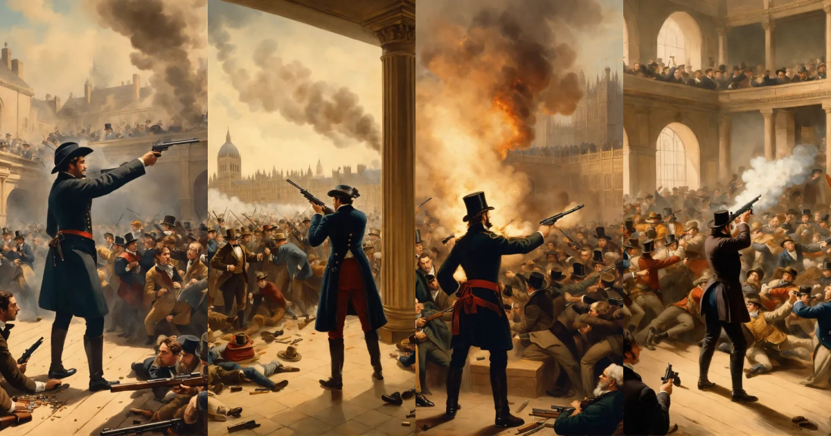 Lexica - Man shooting with a pistol inside a crowd in 1850. The ...