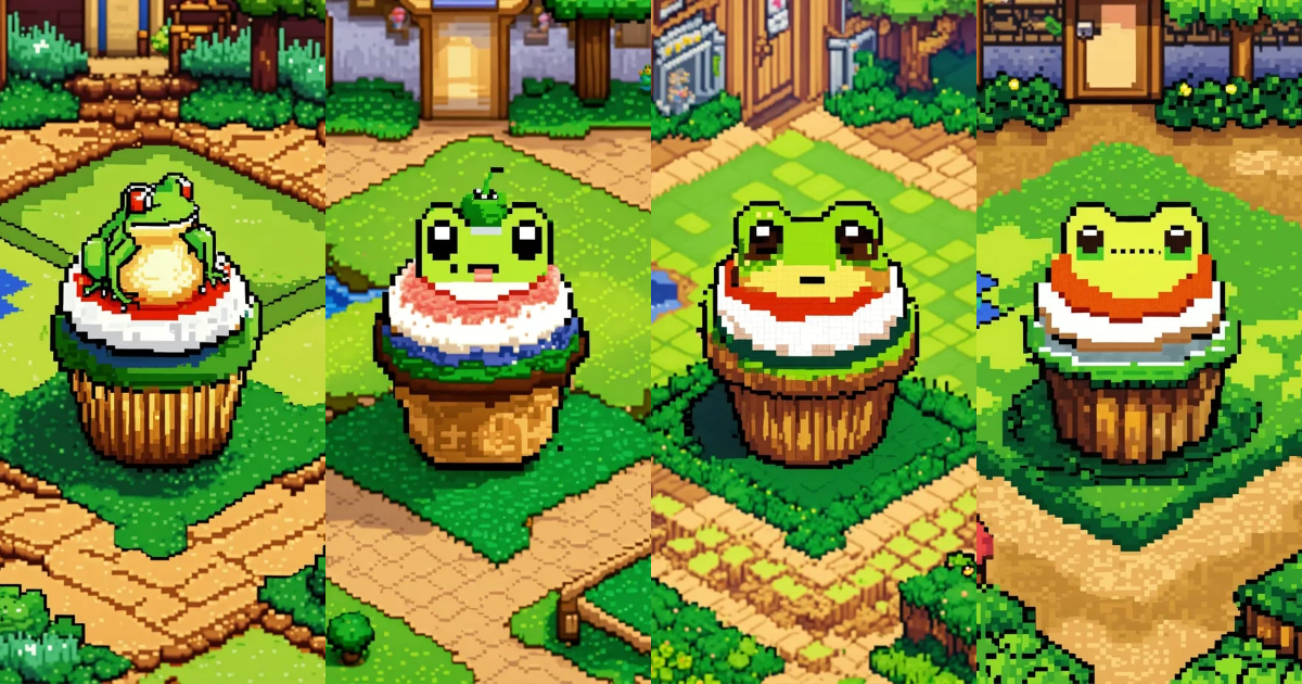 Lexica - Pixel art frog cupcake, cupcake bottom with blob resembling ...