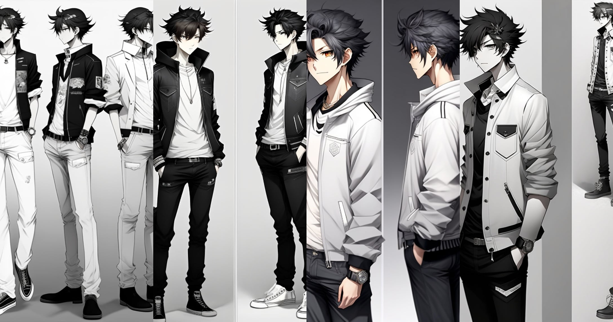 Lexica - Manga style, male, simple clothes and pose, black and white ...