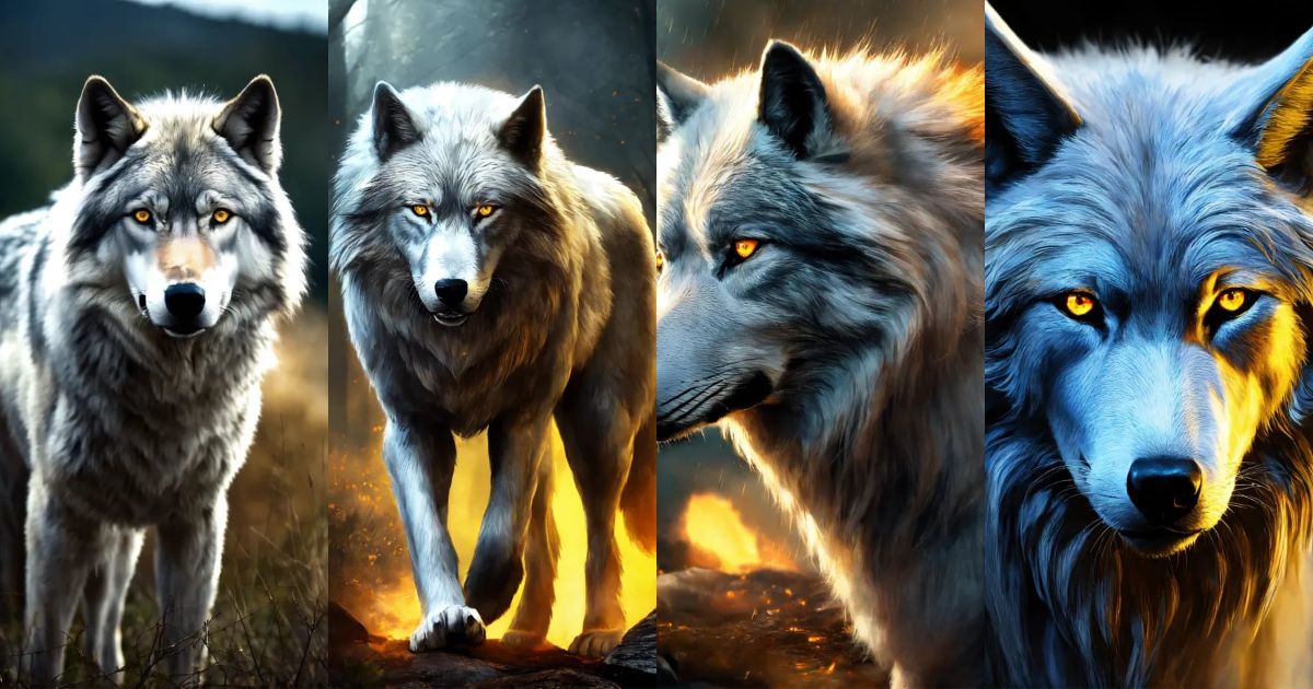 Lexica - Silver wolf with amber eyes. Almost human looking. 75 cm at ...