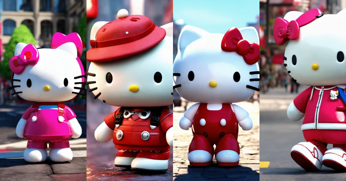 Lexica - 3d animation of hello kitty as a street walker