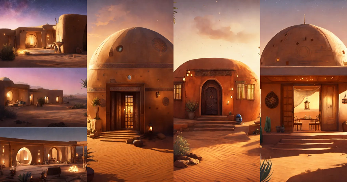 Lexica - Concept art of a large desert home, star wars, jakku, desert ...