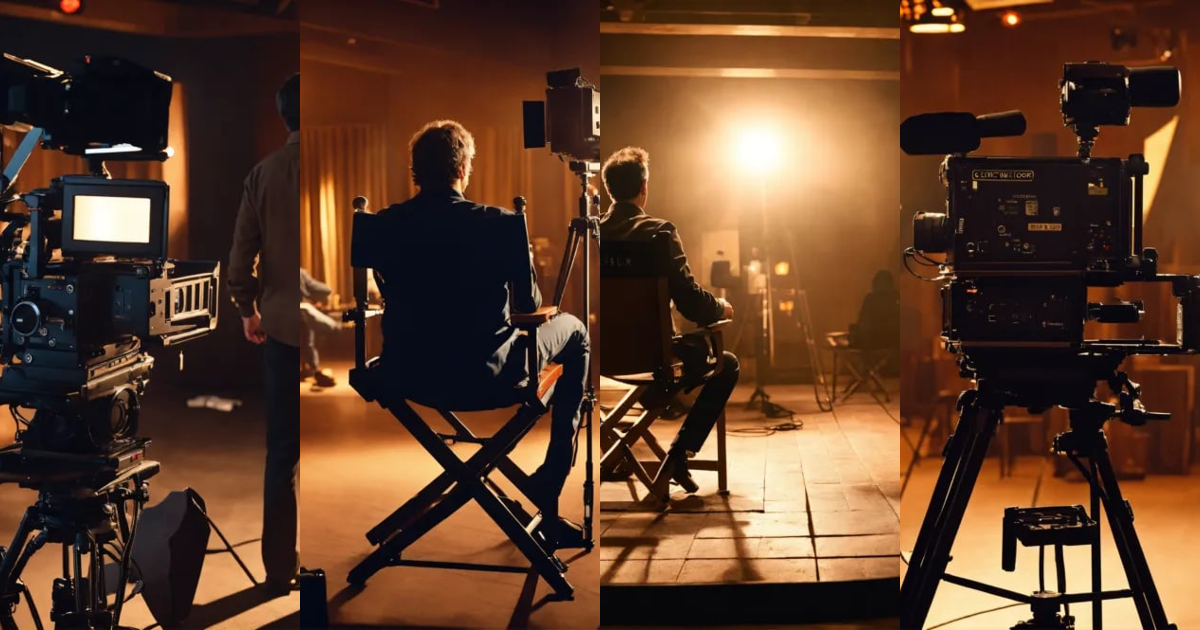 Lexica - Movie set. The director in the director's chair looks towards ...